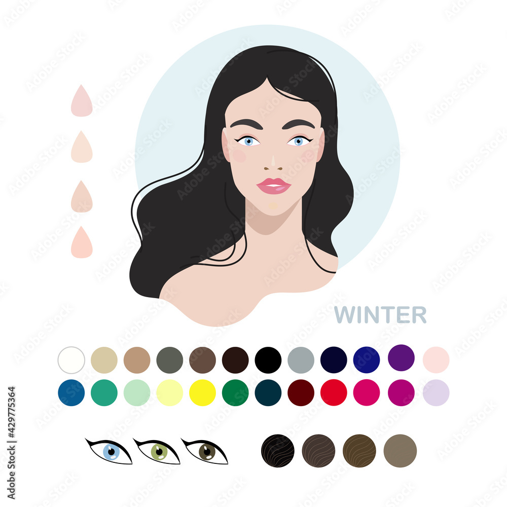 Woman appearance color type winter. Woman portrait with color type or ...