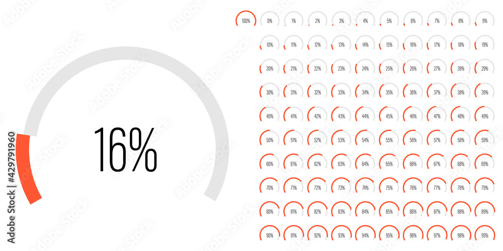 Set of circular sector arc percentage diagrams meters progress bar from ...