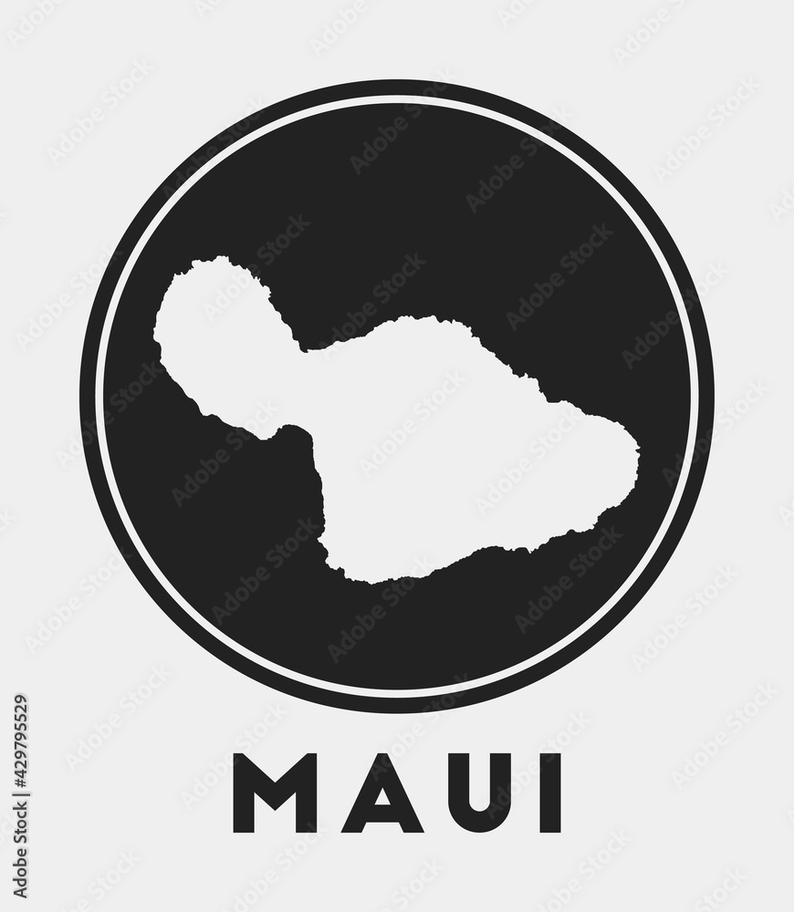 Maui icon. Round logo with island map and title. Stylish Maui badge ...