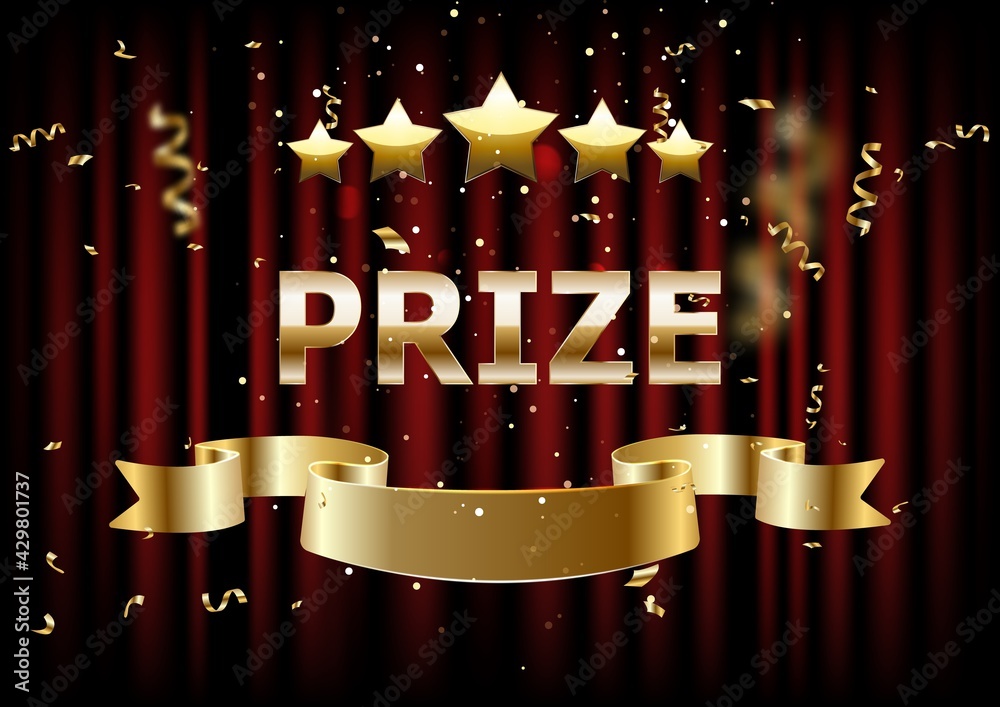 Prize winning web banner template. Gold shiny stars ribbon illustration ...