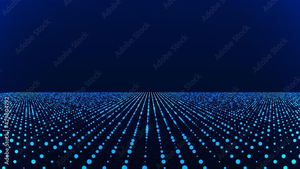 Abstract data background with the movement of luminous particles ...