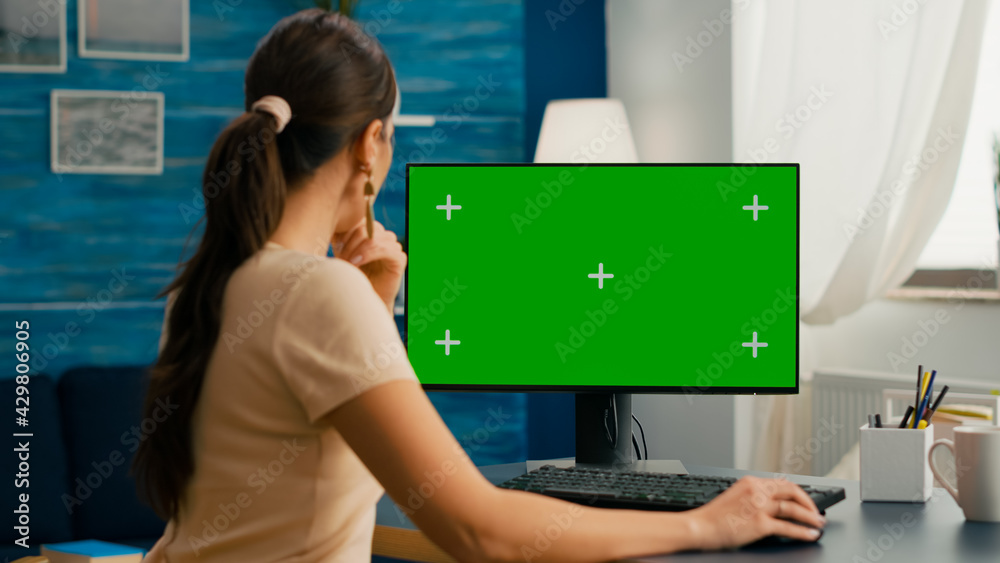 Business woman searching marketing information on internet using ...