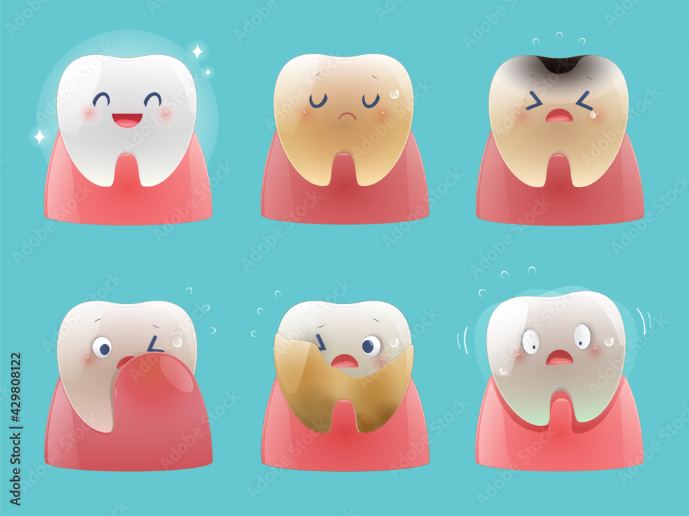 Collection of cute little teeth in a blue background, Total health ...