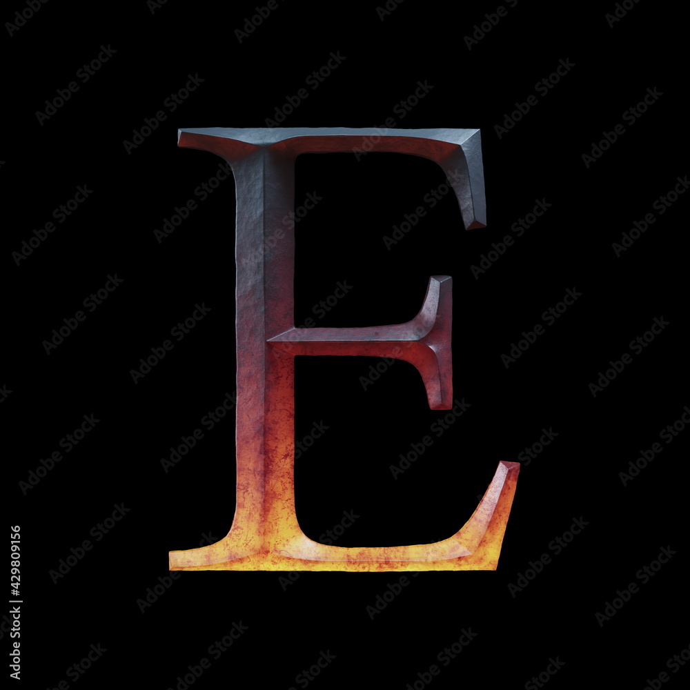 3d letter made of forge hot iron for movie of game logo Stock ...
