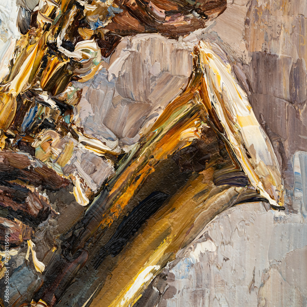 Stylish jazz band playing music on the scene, background is brown ...