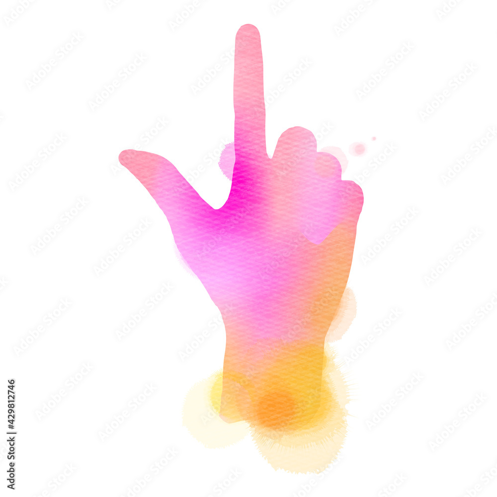 Finger pointing silhouette plus abstract watercolor painted. Digital ...