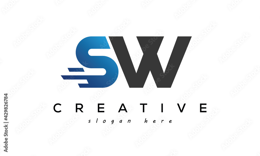 Initial Letter SW Fast Logo Design Template Stock Vector | Adobe Stock