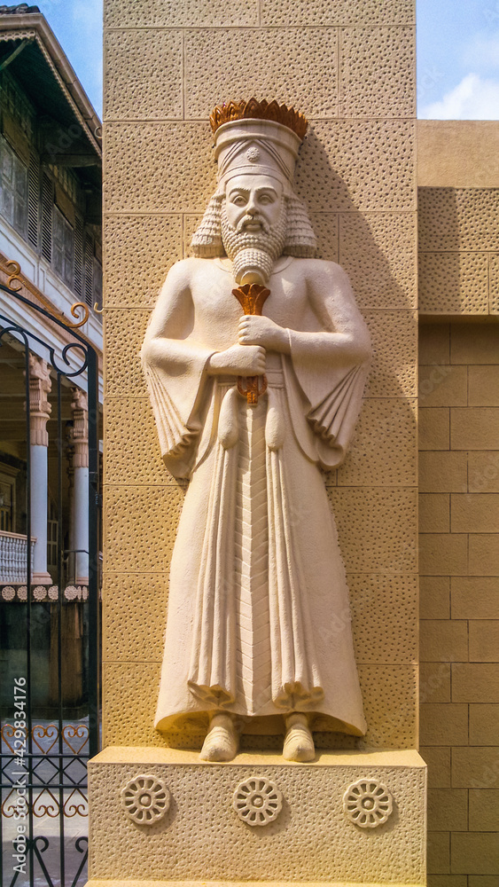 Atash Behram fire temple gate statue. Udvada Parsi holy place. Stock ...