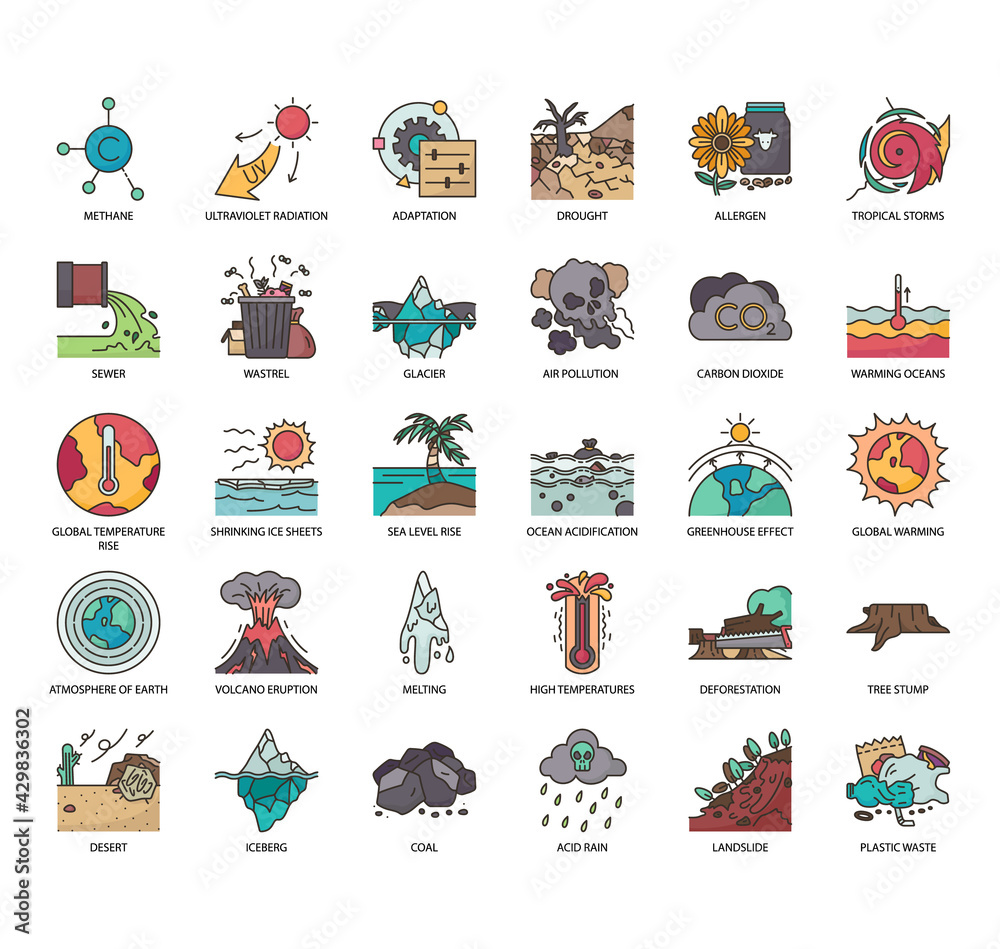 Set of Climate Change thin line and pixel perfect icons for any web and ...