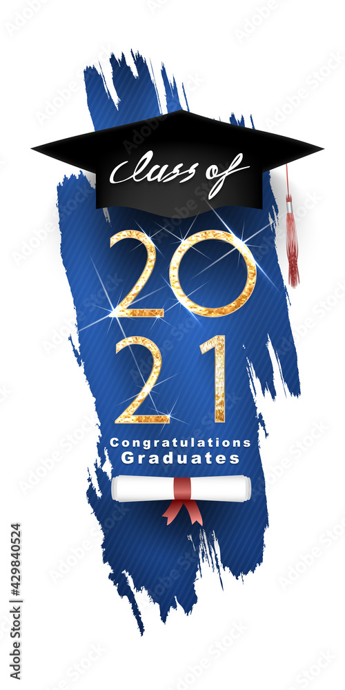 Graduation. Class of 2021. Congratulation event, T-shirt, logo, party ...