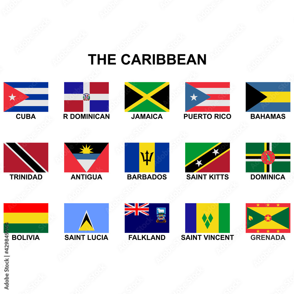 the flags of the countries in the Caribbean icon set vector sign symbol ...