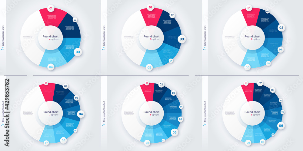 Set of vector modern circle chart infographic templates. 4-9 options ...