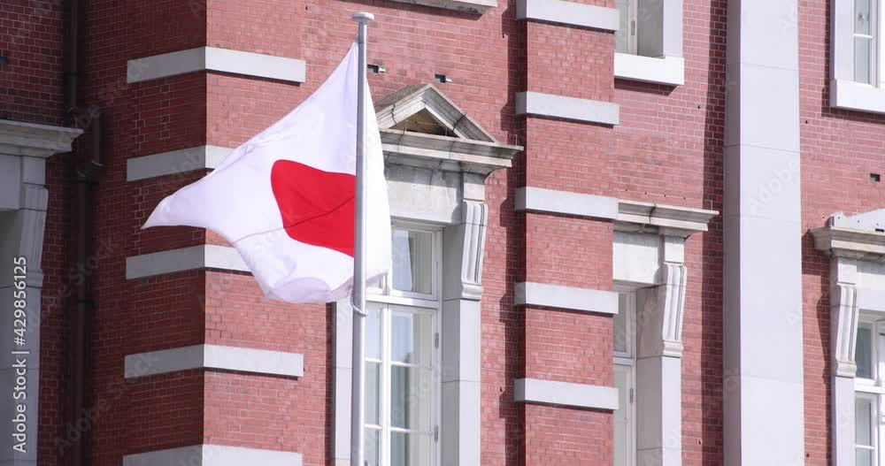 Japanese National Flag around Tokyo station Stock Video | Adobe Stock