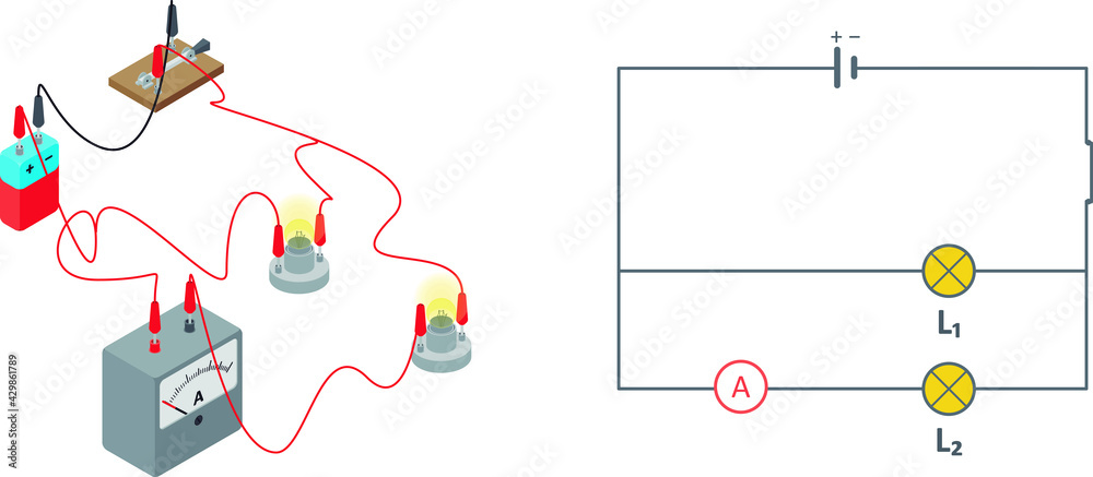 Vector illustration of an electric circuit diagram, isolated on white ...