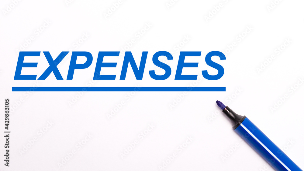On a light background, an open blue felt-tip pen and the text EXPENSES ...