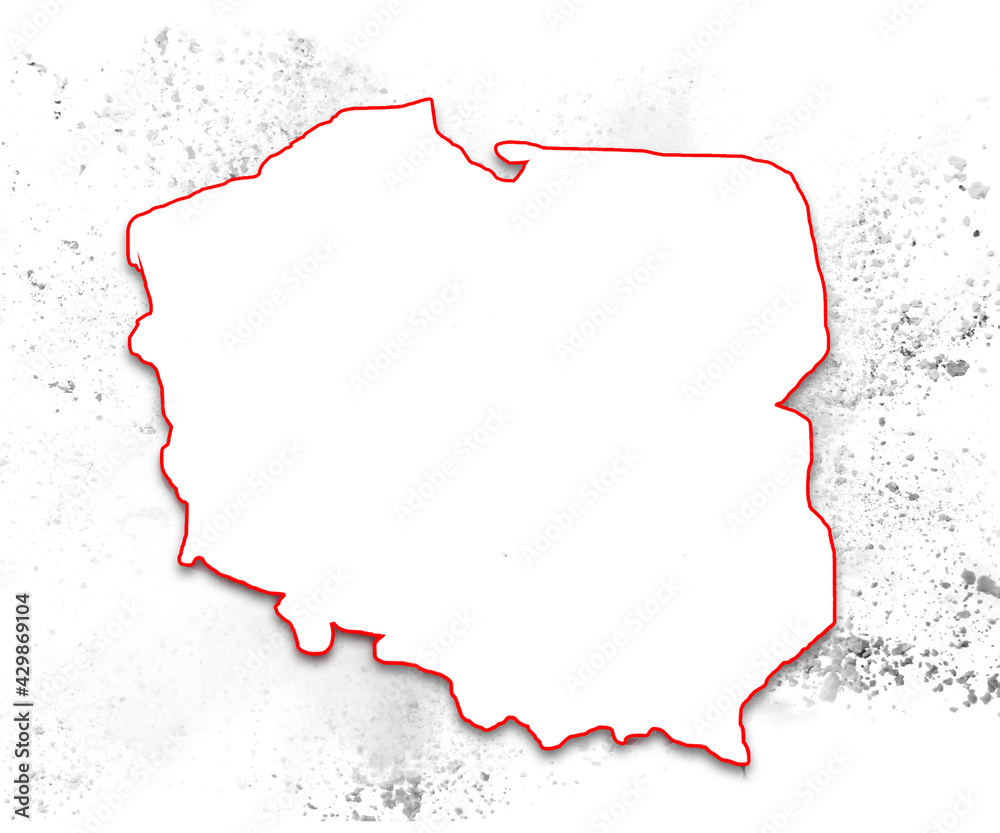Poland map with red outlines on white background with white ash ...