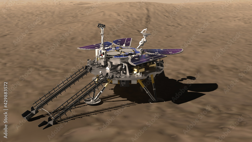 Artist depiction of the Tianwen-1 Mars mission from China. The lander ...