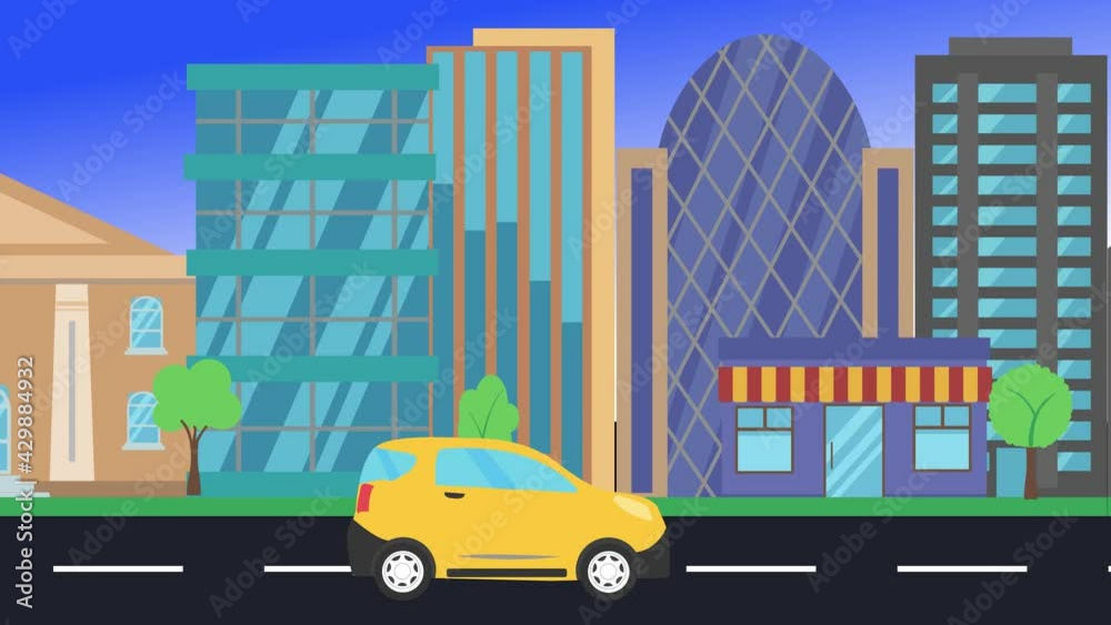 Vidéo Stock car driving rides around city side view, loop animation ...