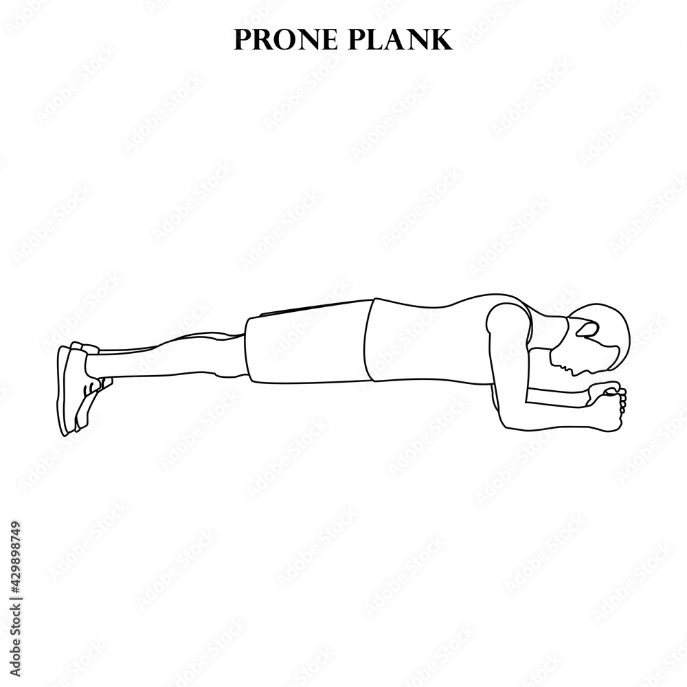 Prone plank exercise strength workout vector illustration outline Stock ...