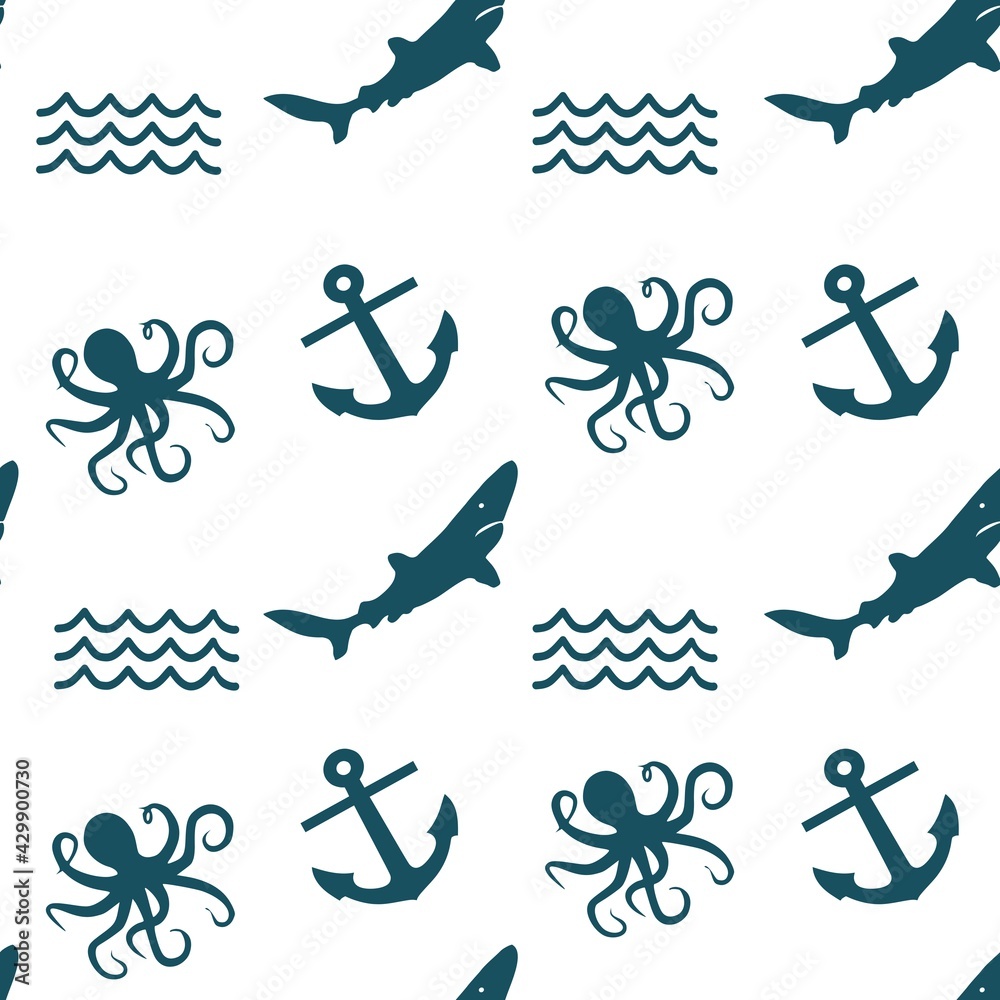 Seamless patterns With Marine Illustrations Elements Decorative cutes ...