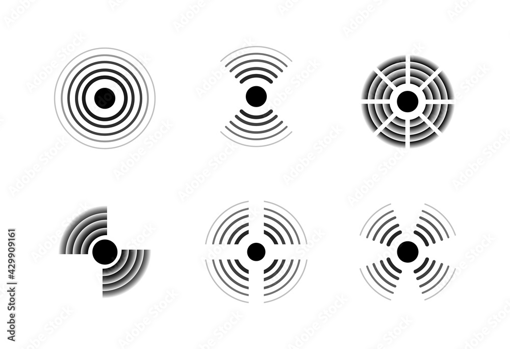 Radar signal icons. Sonic waves. Black and white military signs ...