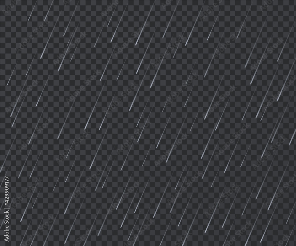 Rain. Realistic rainy texture. Falling water drops on transparent ...