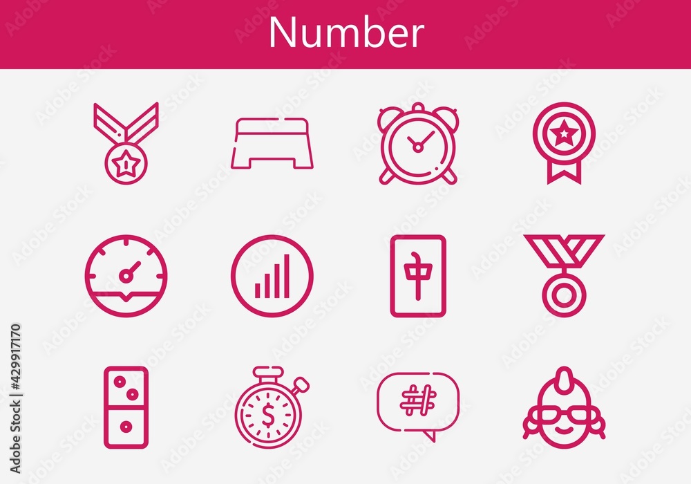 Premium set of number line icons. Simple number icon pack. Stroke ...