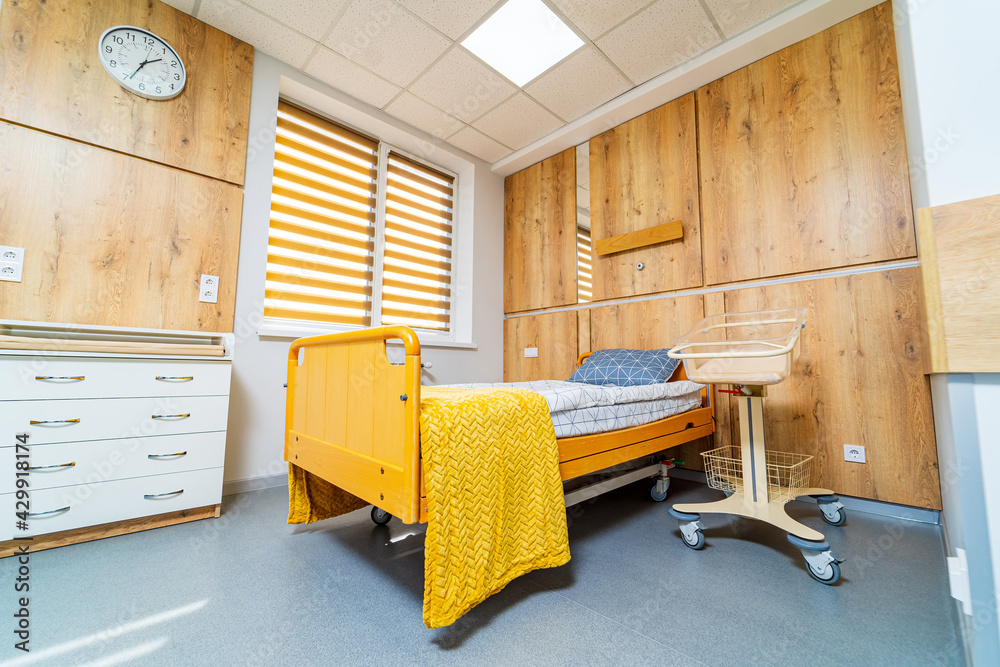 Hospital room with bed. Comfortable medical equipped chamber in a ...