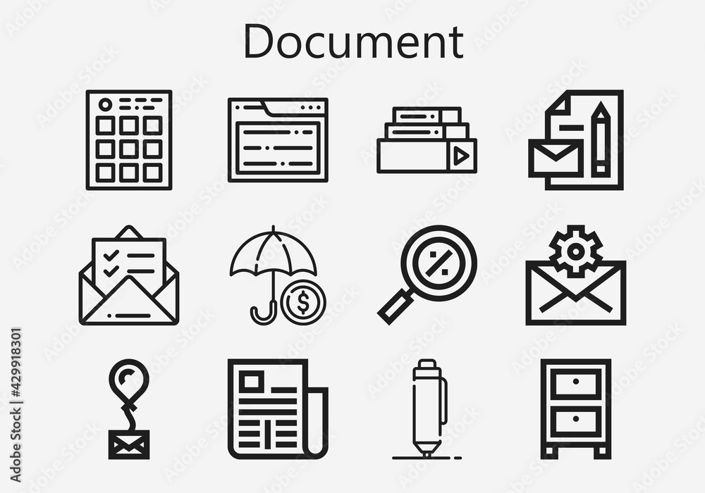 Premium set of document [S] icons. Simple document icon pack. Stroke ...