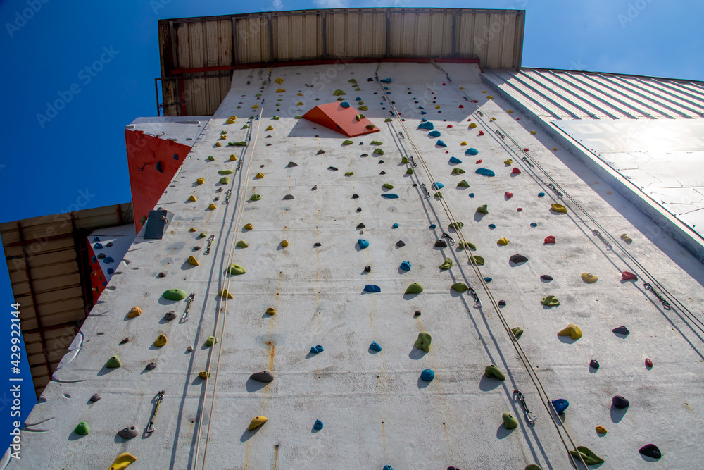 Background of empty climbing wall in a climbing center adventure park ...