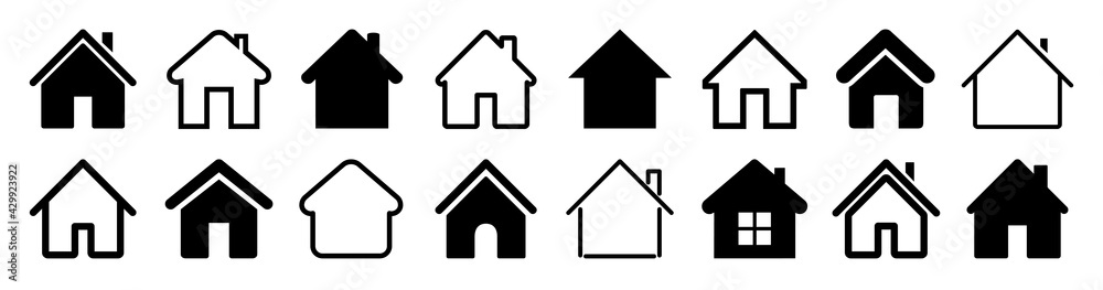 House set icon, collection home sign, real estate, flat style houses in ...