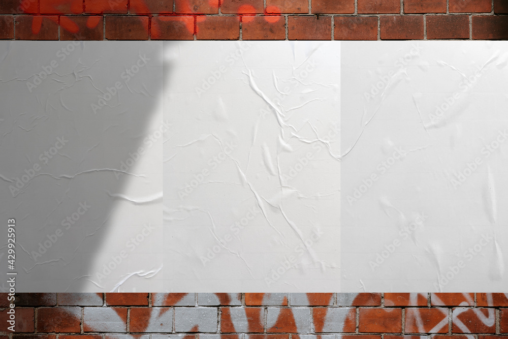 Wall Paper Poster Mockup Glued paper wrinkled effect isolated blank ...