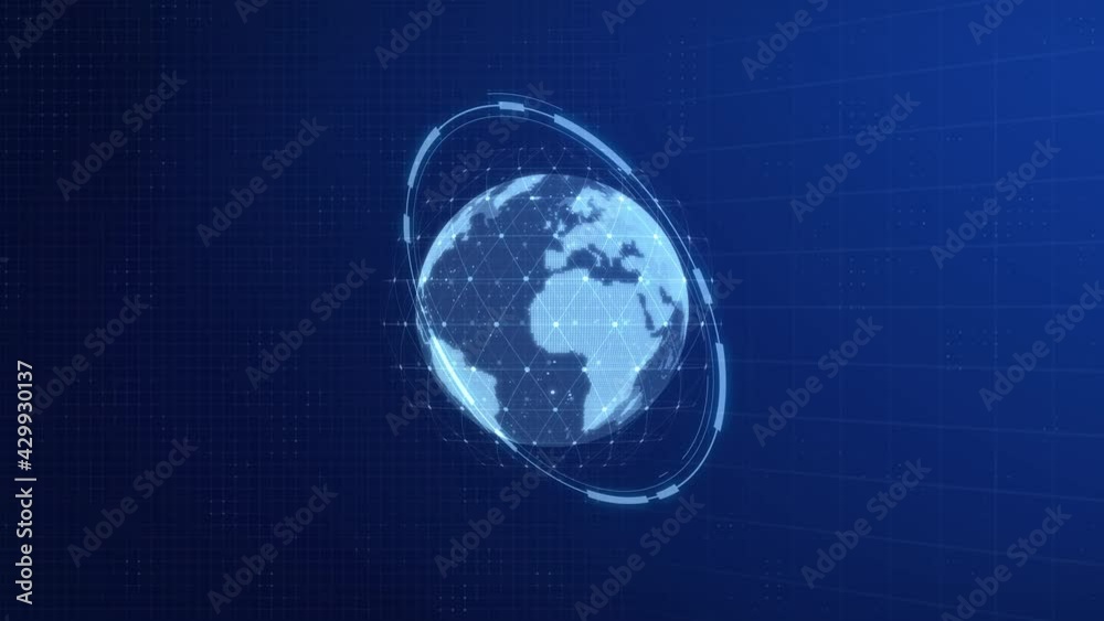 Futuristic animation of virtual technological planet Earth. Cyber ...