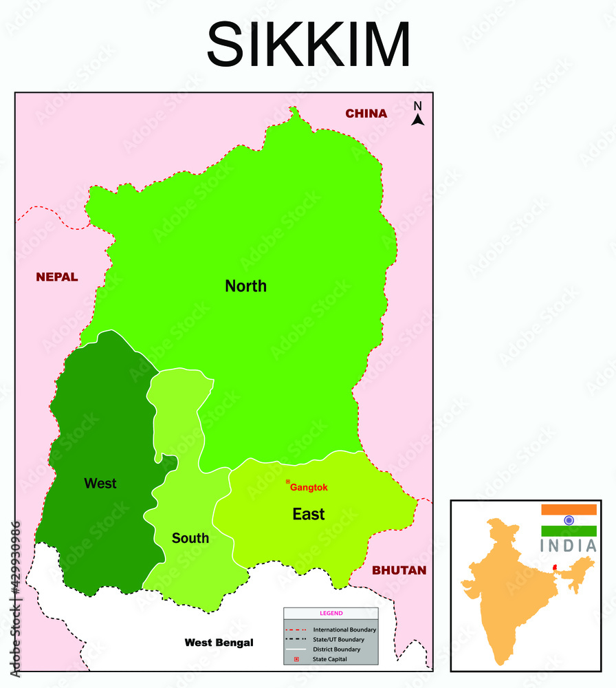 Sikkim map Stock Vector | Adobe Stock