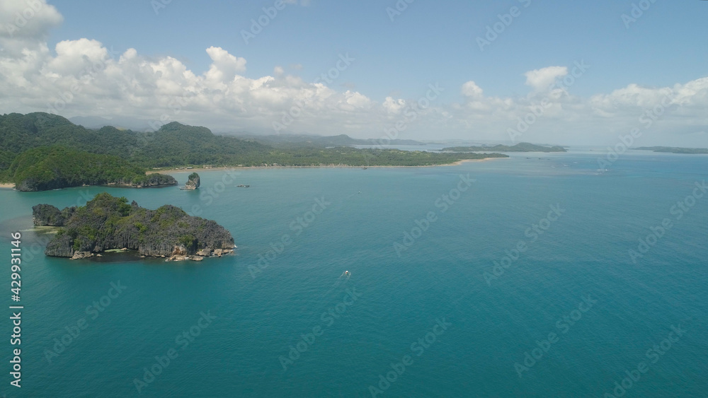 Aerial view of Groups islands with sand beach and turquoise water in ...