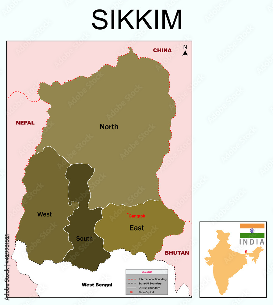 Sikkim map Stock Illustration | Adobe Stock