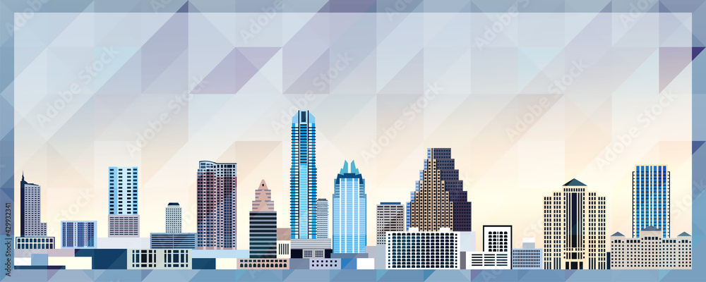 Austin skyline vector colorful poster on beautiful triangular texture ...