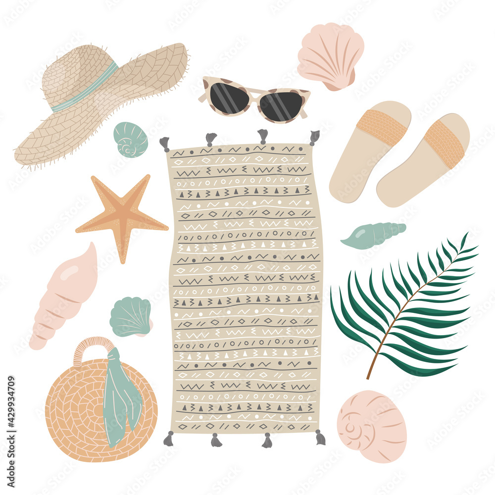 Set of boho clip art vector. Boho beach collection. Illustration of ...