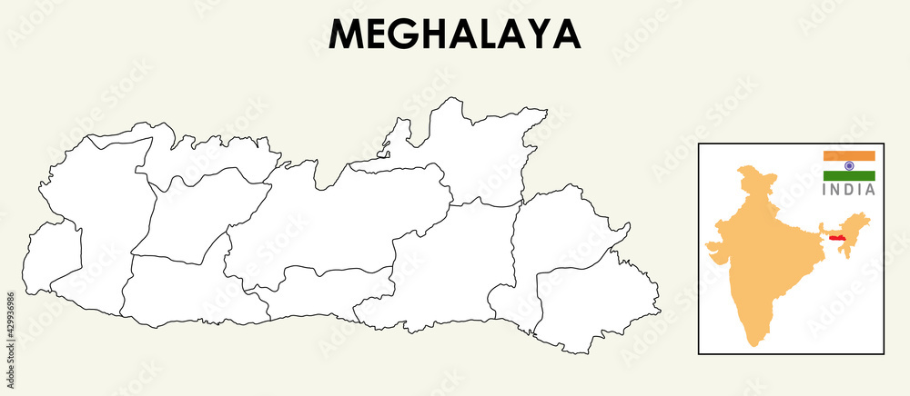 Meghalaya Map. District map of Meghalaya. Meghalaya in India map in ...