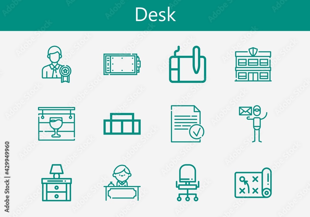Premium set of desk line icons. Simple desk icon pack. Stroke vector ...