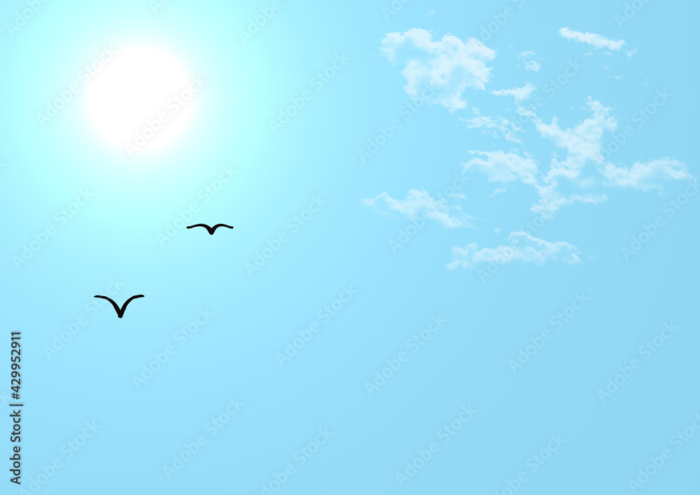 Illustration of the sun and clouds, hand-drawn two lines that look like ... Illustration of the sun and clouds, hand-drawn two lines that look like ...