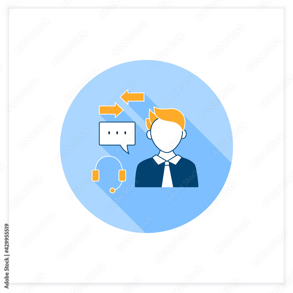 Providing feedback flat icon. Two-way communication process. Customer ...
