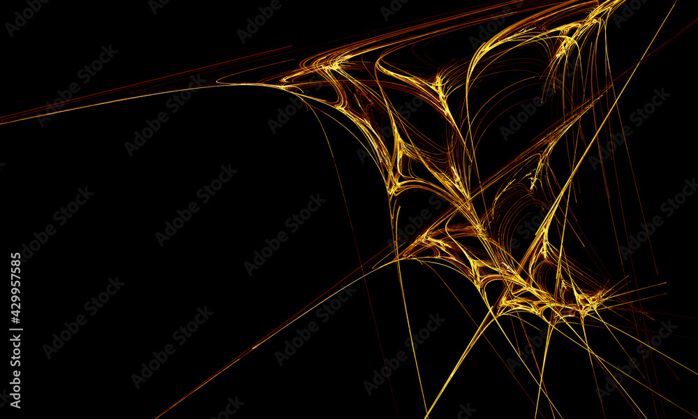 Messy mysterious golden cobweb or tangled threads or viscous glue ...