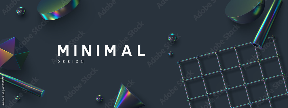 3d render primitives abstract background. Realistic 3d sphere, atom ...