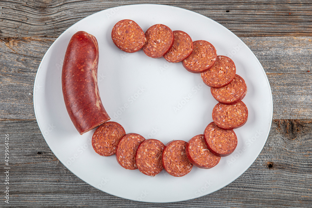 Turkish sausage (Turkish name; Turkish sucuk). Turkish sausage kangal ...