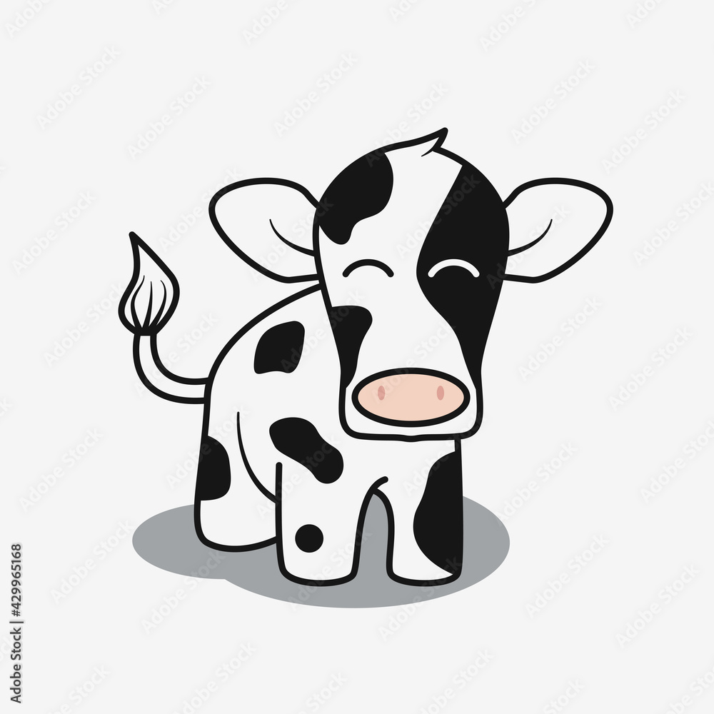 Flat cow vector illustration. Cute cattle cartoon vector with smile ...