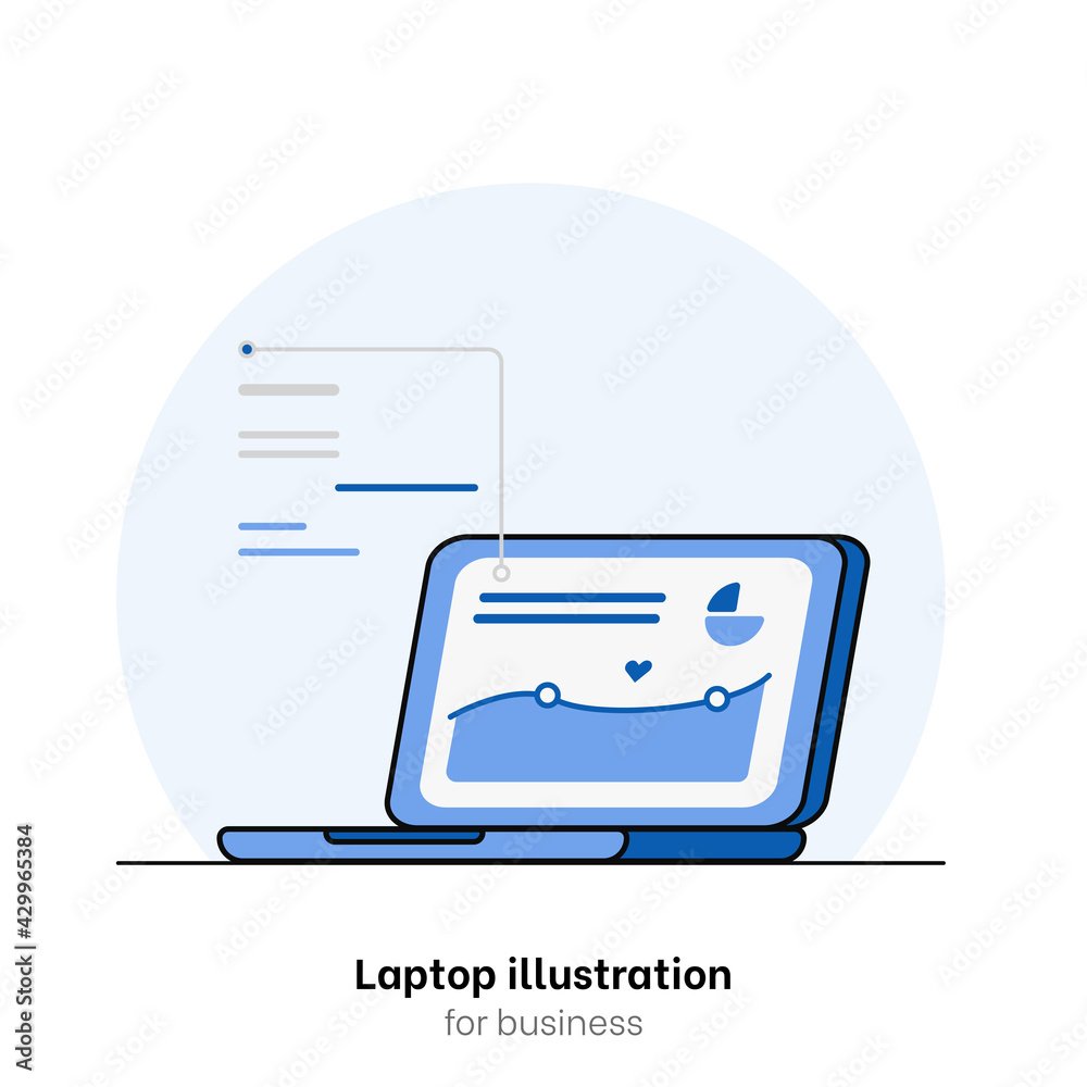 Flat laptop vector illustration design. Side view blue laptop vector ...