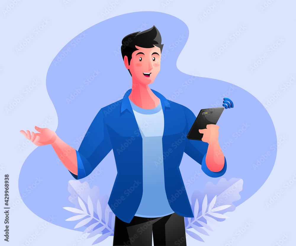 Man holding a mobile smartphone Stock Vector | Adobe Stock
