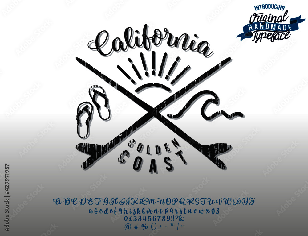 California. Vintage brush script. Handmade font. Retro Typeface. Vector ...