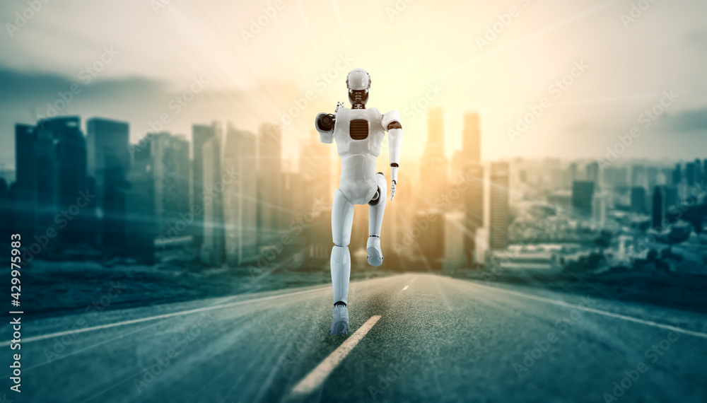 Running robot humanoid showing fast movement and vital energy in ...